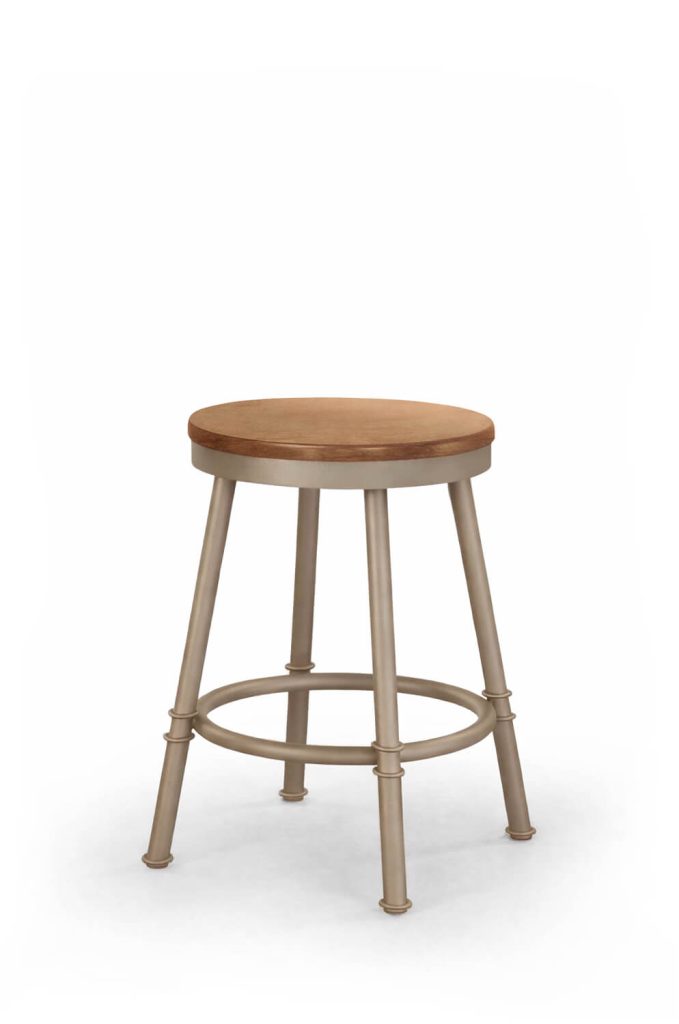 Backless Swivel Bar Stool with Wood Seat | Space-Saving Metal Stool