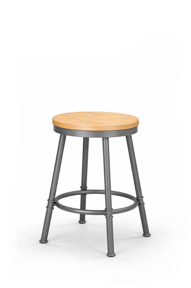 Backless Swivel Bar Stool with Wood Seat | Space-Saving Metal Stool