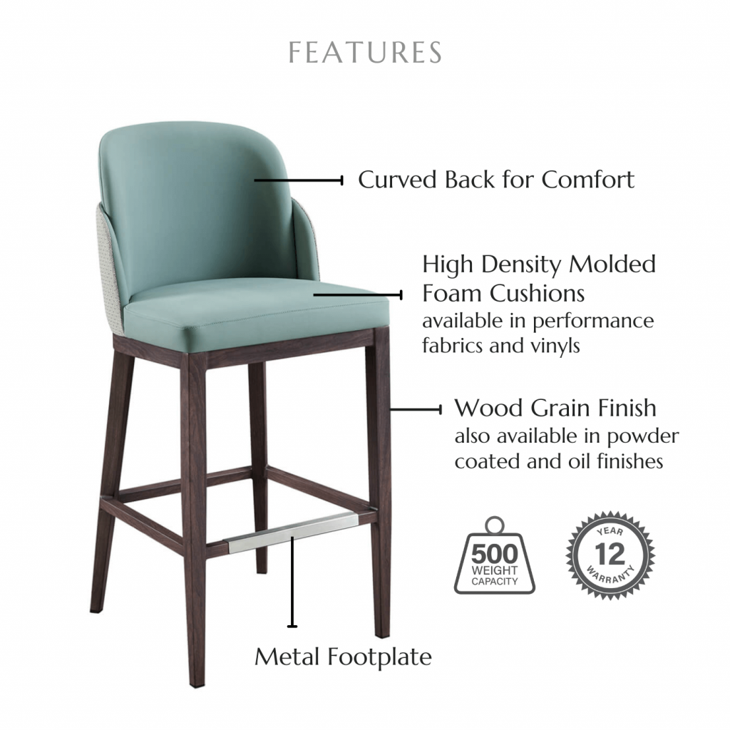 Serafina Modern Commercial Bar Stool – High Back – Contract Grade