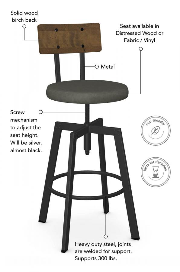 Buy Amisco's Architect Adjustable Screw Stool Wood Back • Free shipping!