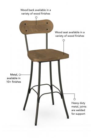 Buy Amisco's Bean Swivel Bar Stool - Wood Back & Seat - Free shipping!