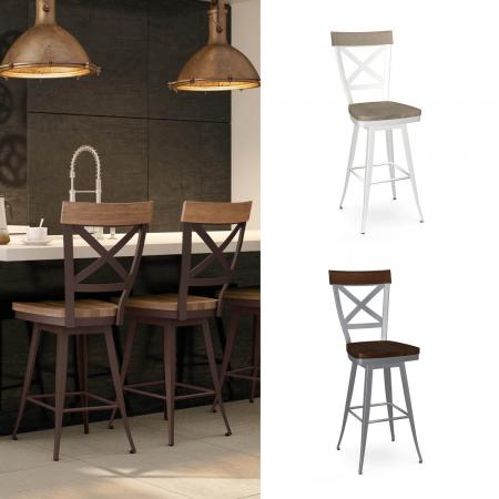 Buy Amisco's Kyle Swivel Counter Bar Stool with Wood Seat & Back