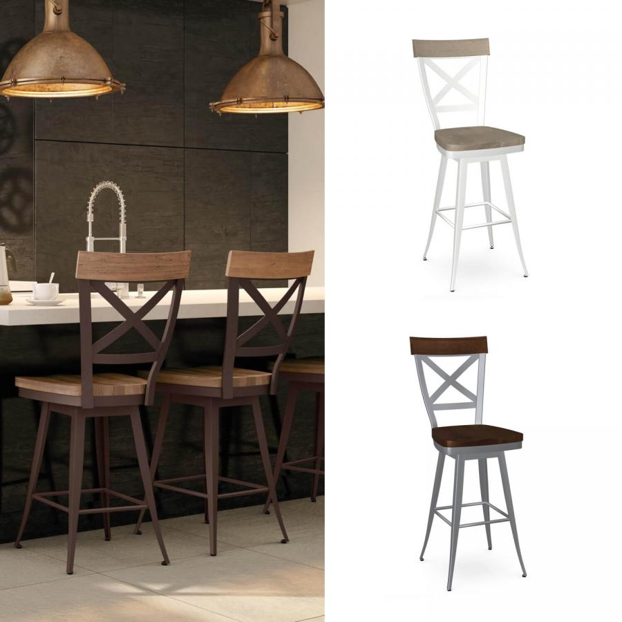 Buy Amisco's Kyle Swivel Counter Bar Stool with Wood Seat & Back