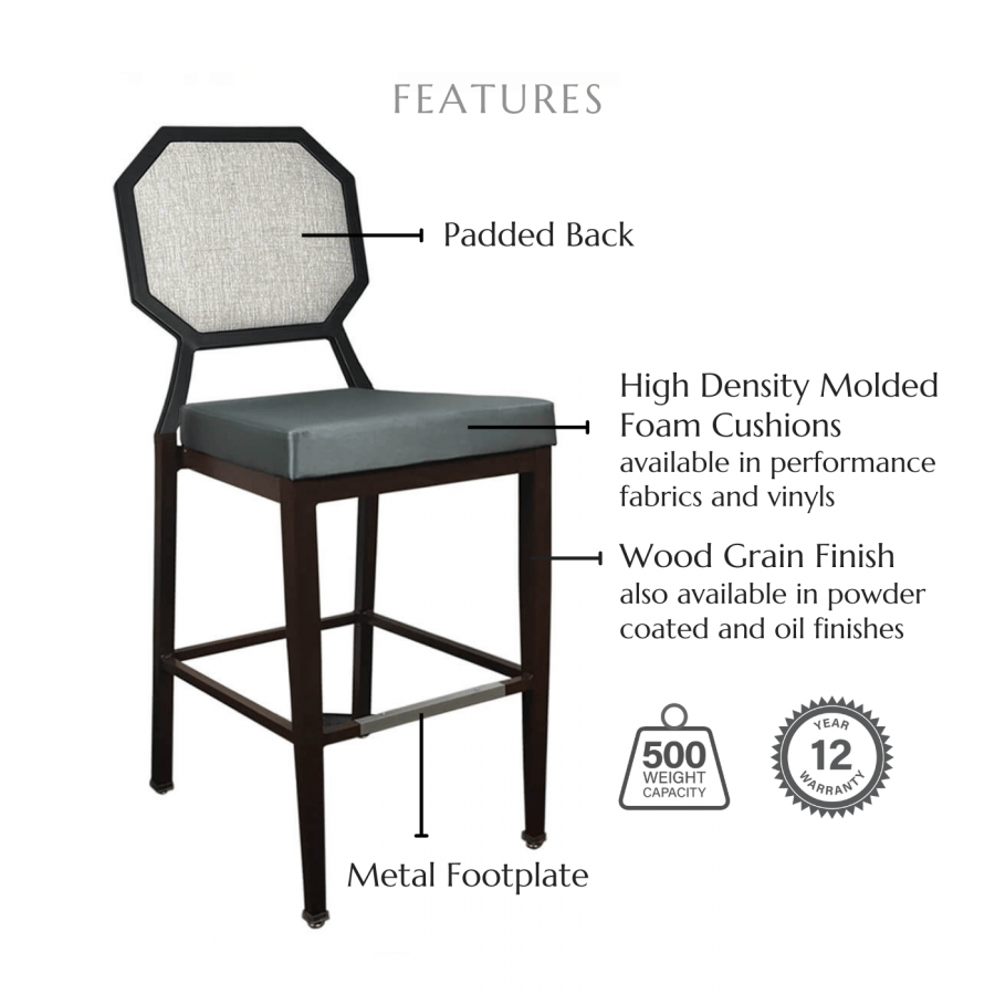 Buy Enzo Contract Grade Bar Stool with Octagon-Shaped Back