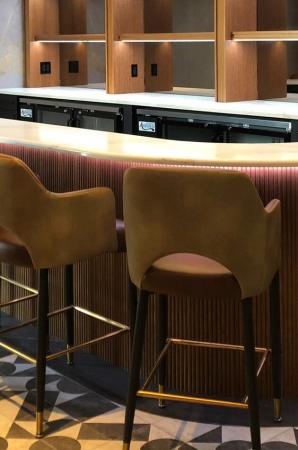 Buy Alaric Contract Grade Mid-Century Modern Bar Stool with Arms